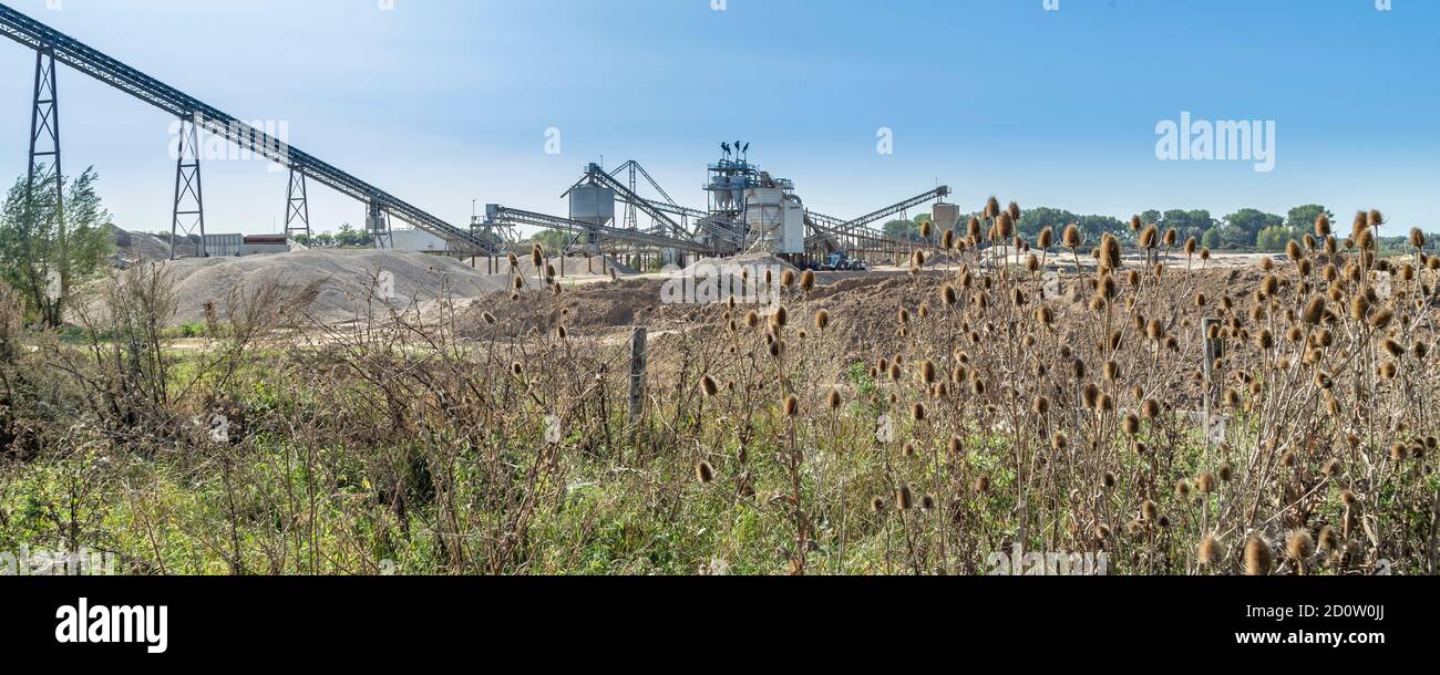 Sand mining factory near river Waal in Millingen aan de Rijn ...