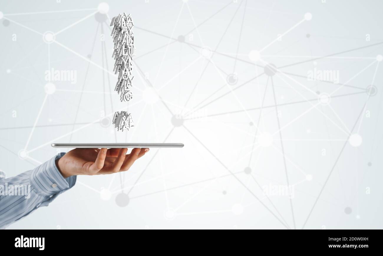 Exclamation mark and tablet Stock Photo - Alamy