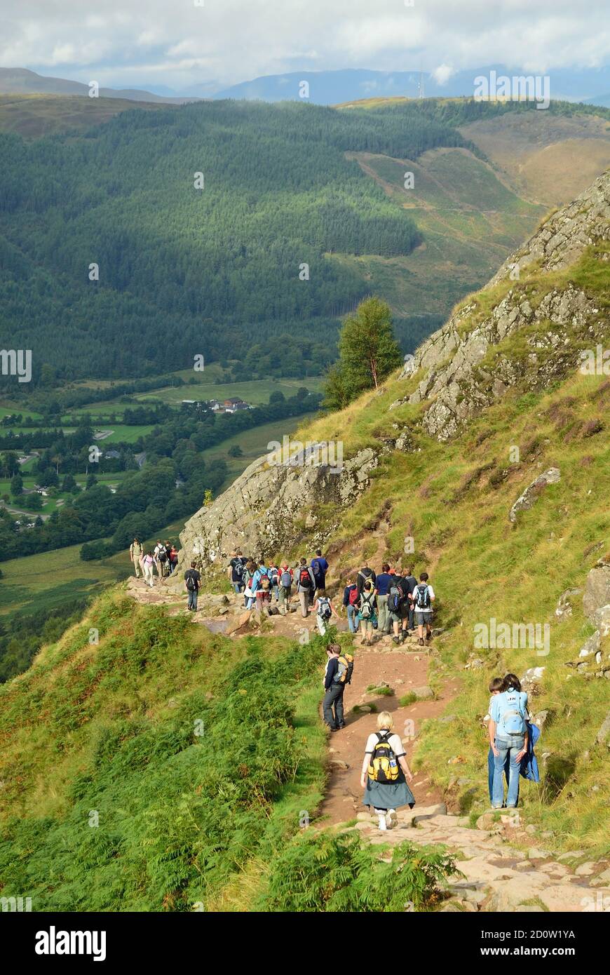 People walking on the lower slopes of the Tourist Path that leads to ...