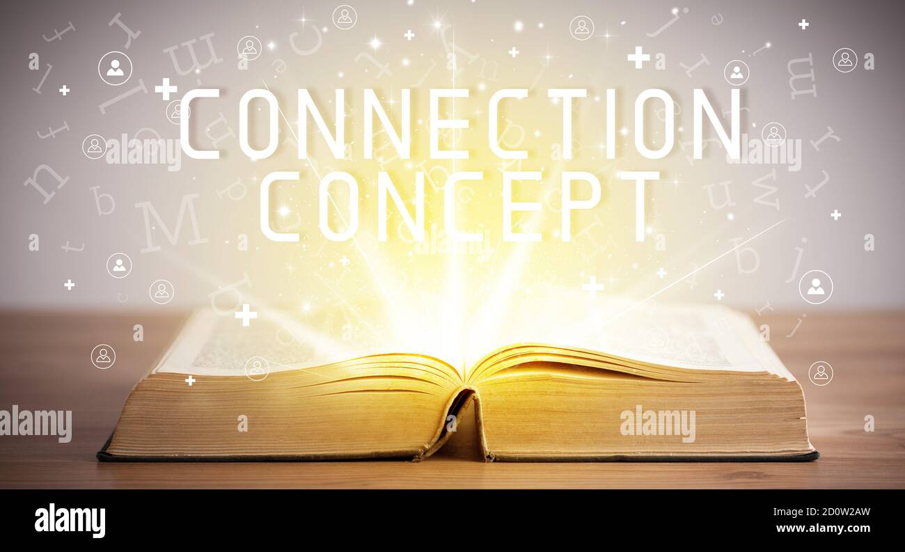 Open book with CONNECTION CONCEPT inscription, social media concept ...