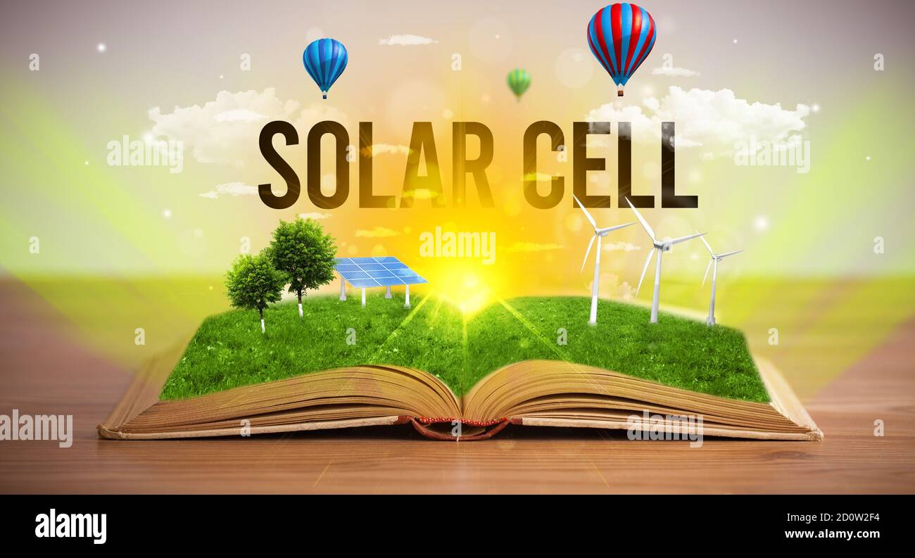 Open book with SOLAR CELL inscription, renewable energy concept Stock ...
