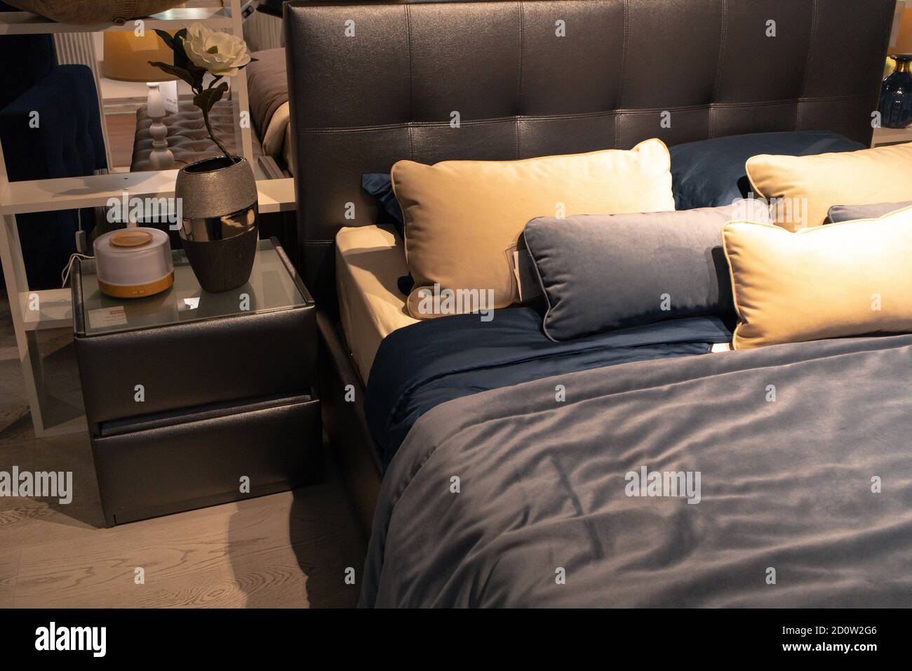 Bed in furniture store shop interior style comfortable bedroom Stock ...