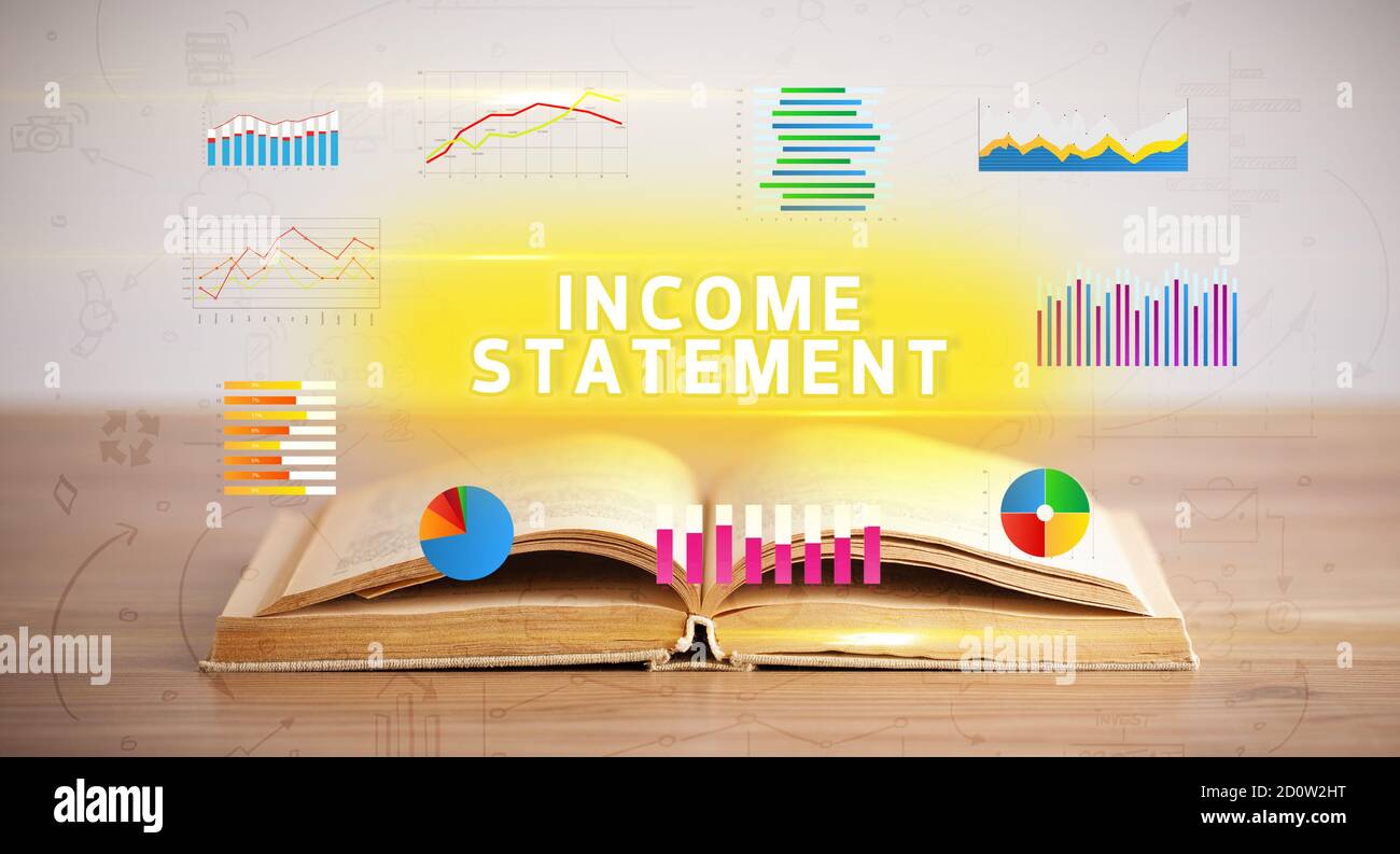 Open book with INCOME STATEMENT inscription, new business concept Stock ...
