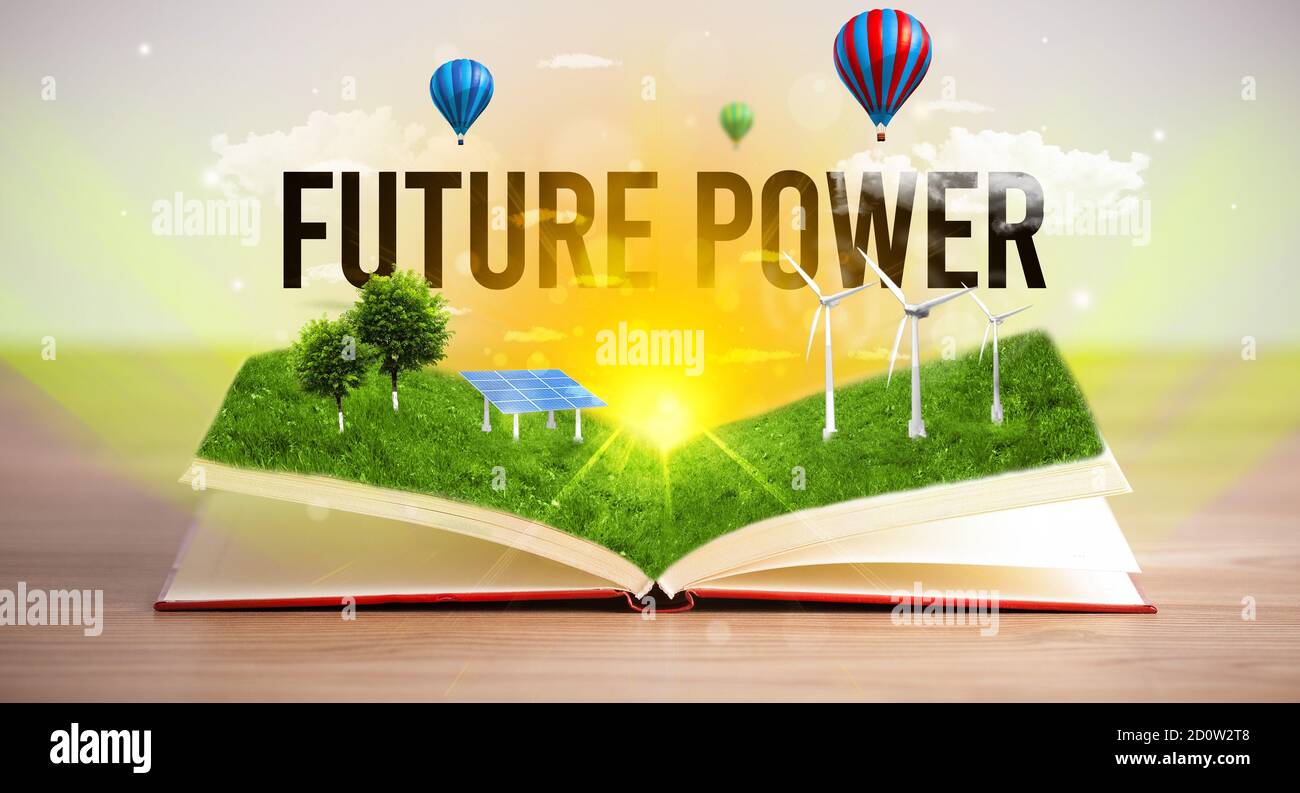 Open book with FUTURE POWER inscription, renewable energy concept Stock ...