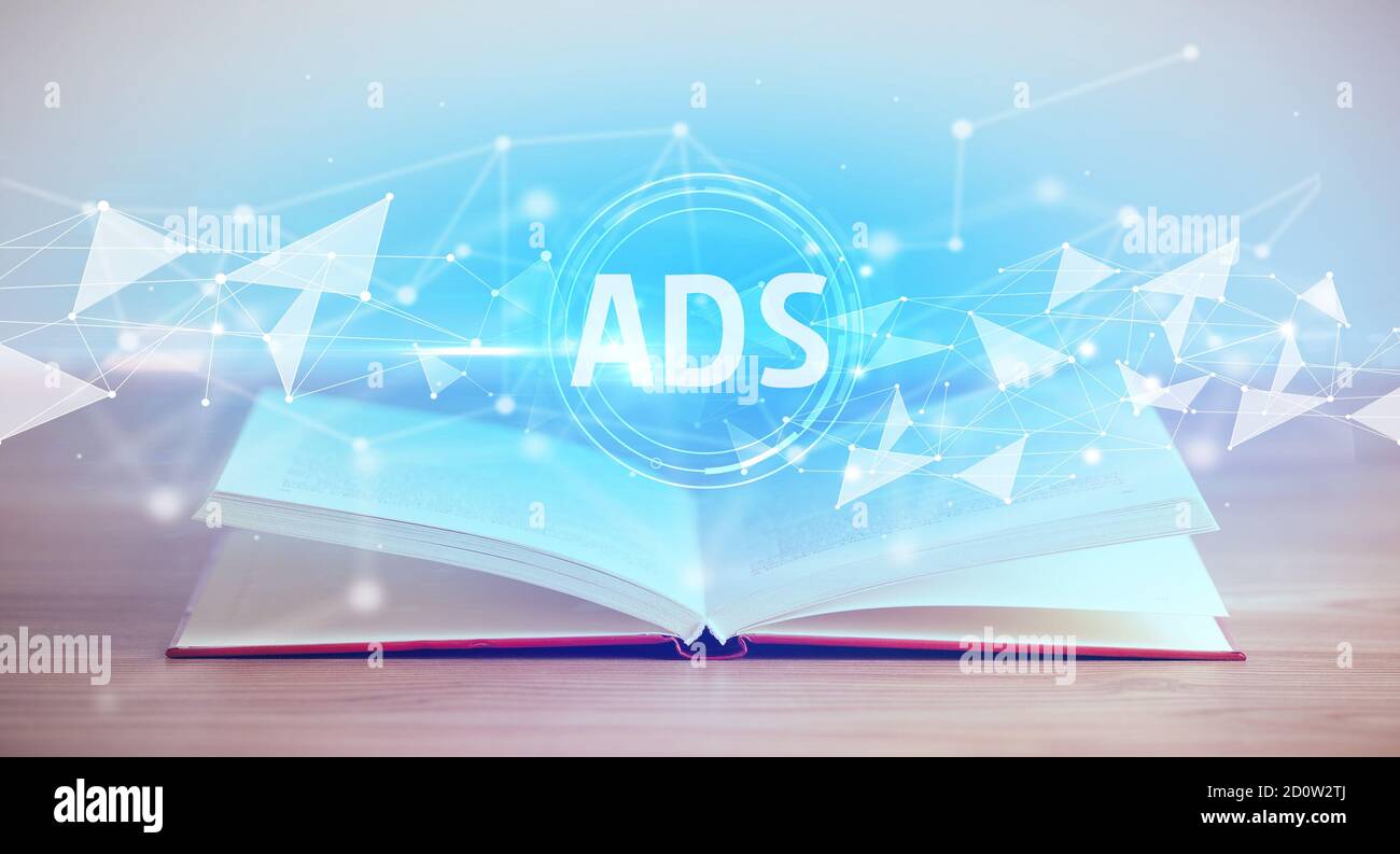 Open book with ADS abbreviation, modern technology concept Stock Photo ...
