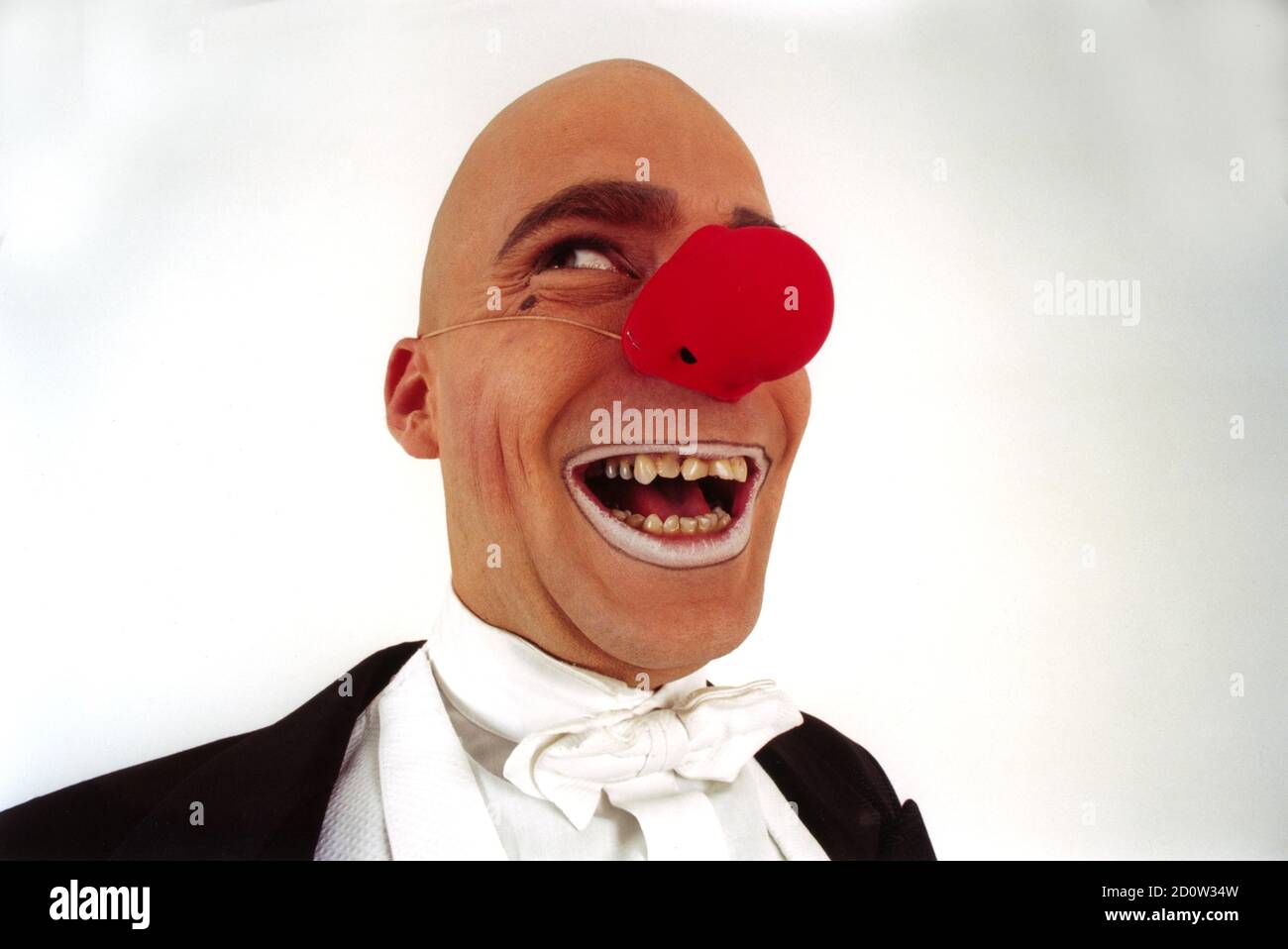 Clown, red nose, bald head, laughs, Berlin, Germany, Europe Stock Photo ...