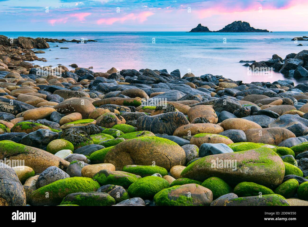 Rocky coast with round stones at Cape Cornwall, St Just, Penwith ...