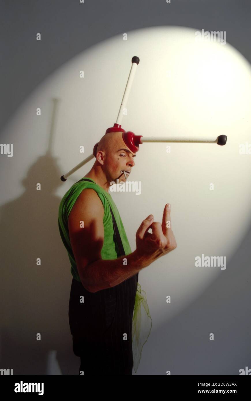 Clown, bald head, plump, punk, middle finger, Berlin, Germany, Europe ...