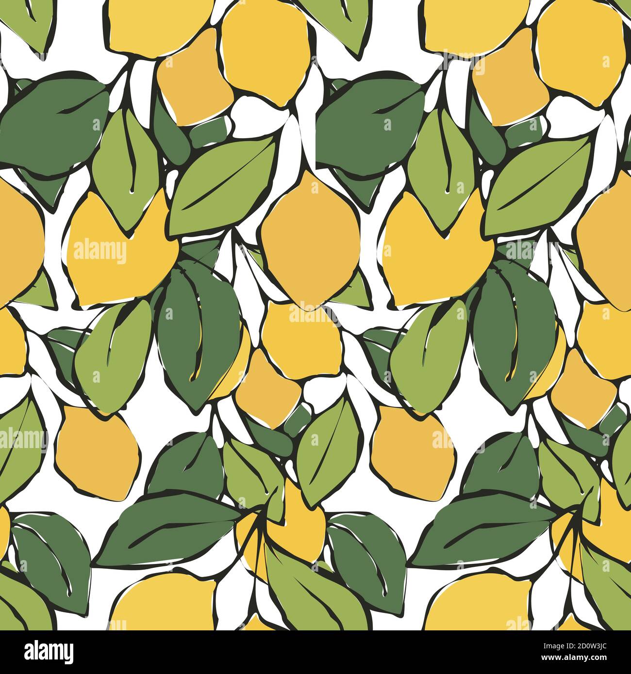 Seamless lemon pattern. Fruits background. Flowers, leaves, lemons. Fresh fruit vector ...