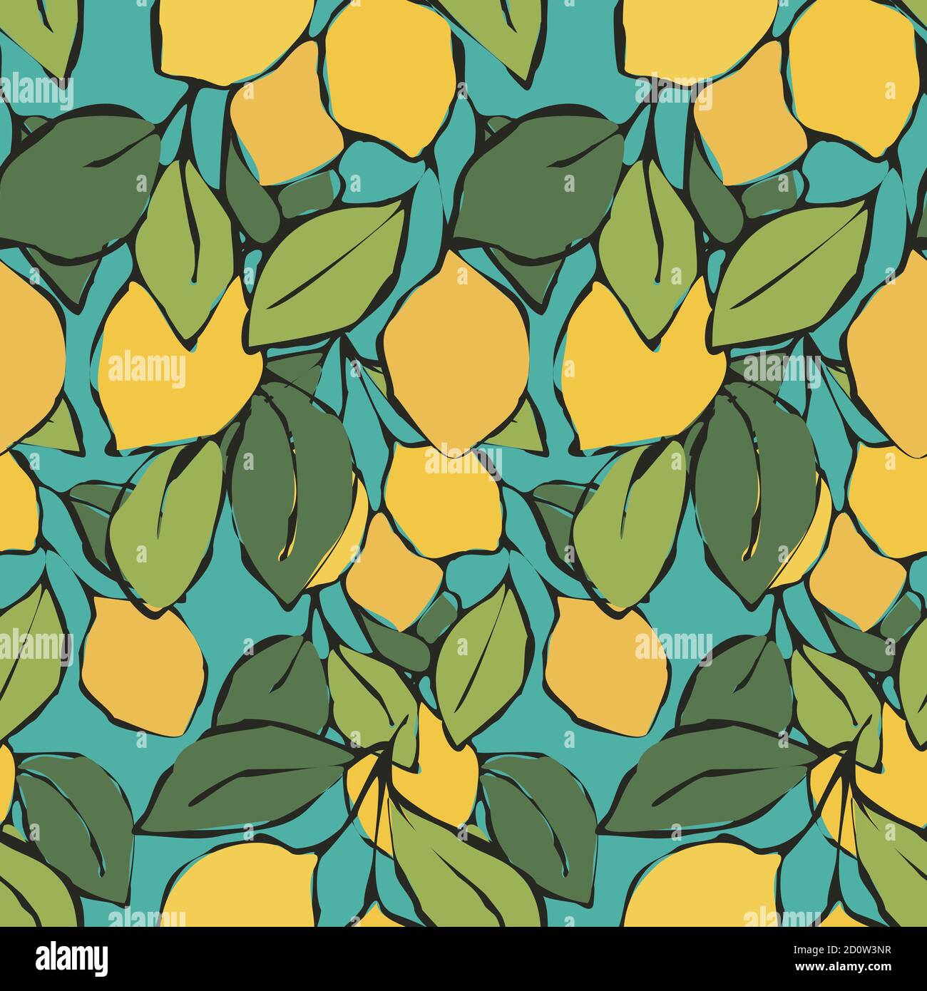 Bright citrus Seamless lemon pattern. Branch Fruits background. Leaves and lemons. Fresh fruit ...
