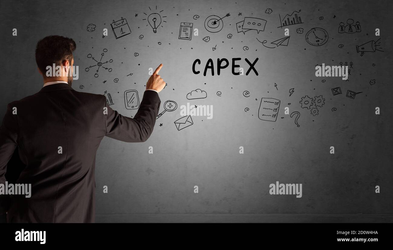 businessman drawing a creative idea sketch with CAPEX inscription ...