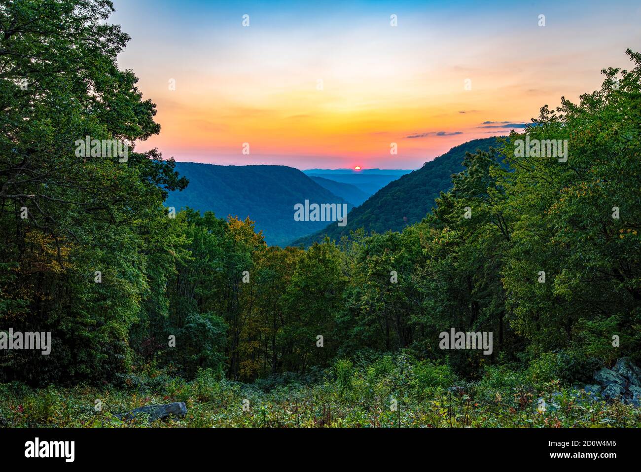 Sunsets and waterfalls along the Blue Ridge Parkway, Virginia, USA ...