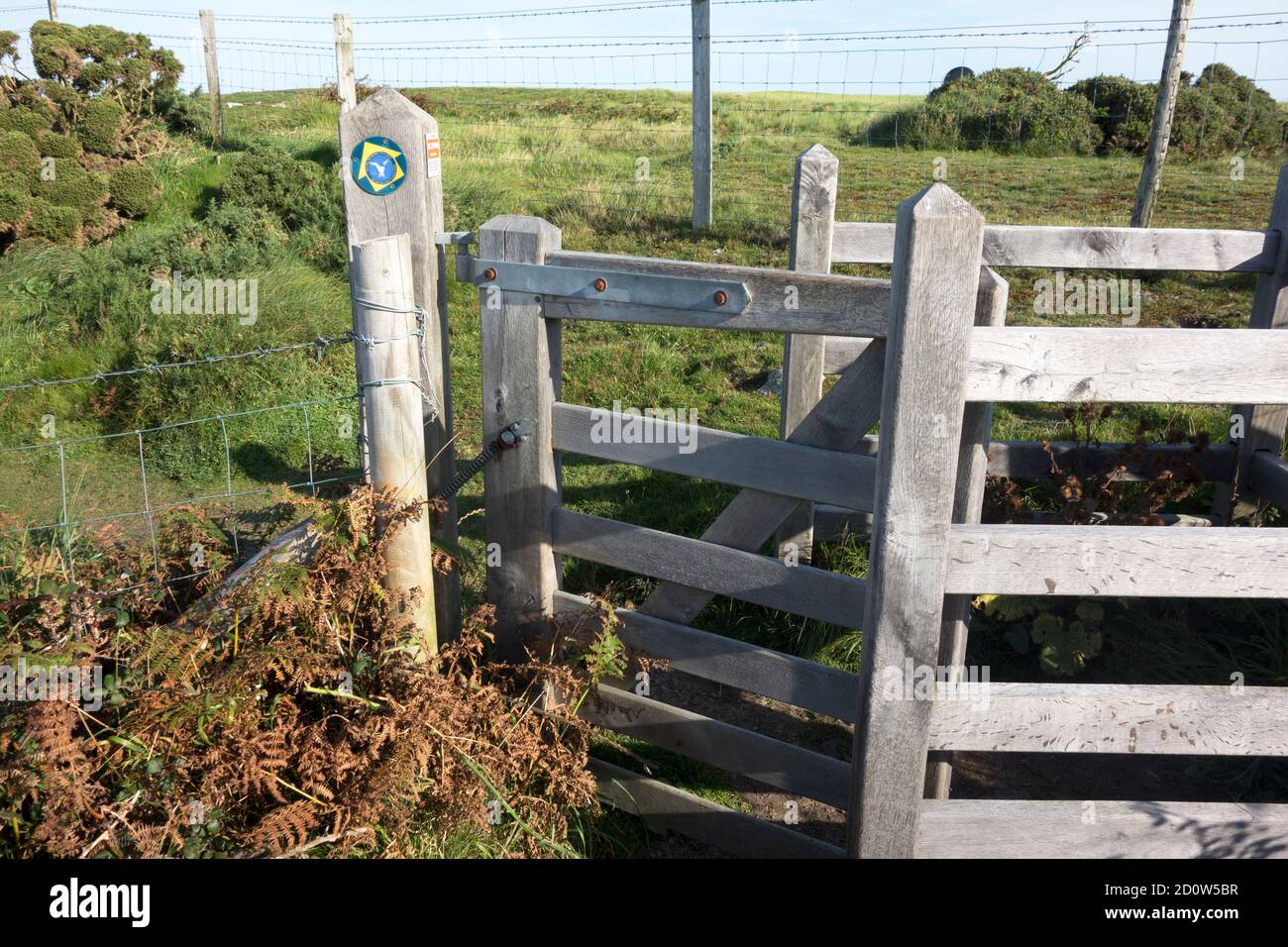 A wooden kissing gate on the Anglesey Coastal Path Wales Stock Photo ...
