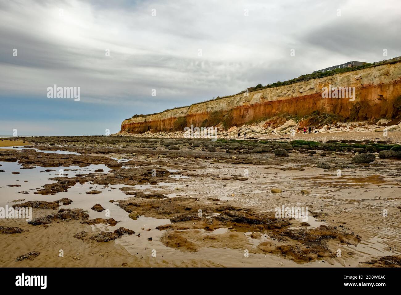 The red and white striped cliffs on Hunstanton beach on the North ...