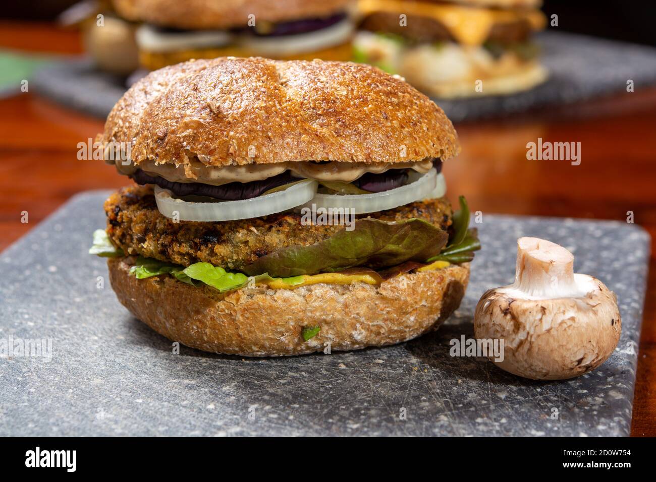 Healthy vegan or vegetarian fast food, fresh made plant based burgers ...
