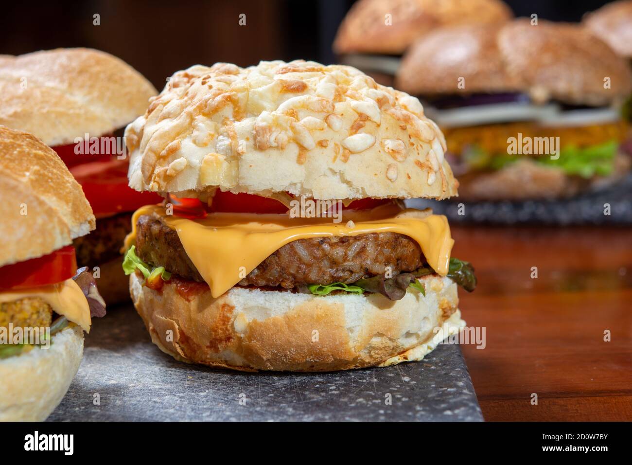 Healthy vegan or vegetarian fast food, fresh made plant based burgers ...