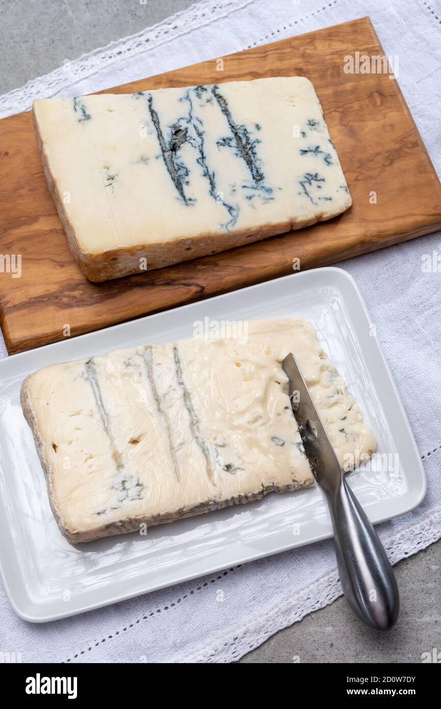 Italian food, buttery or firm blue cheese made from cow milk in ...