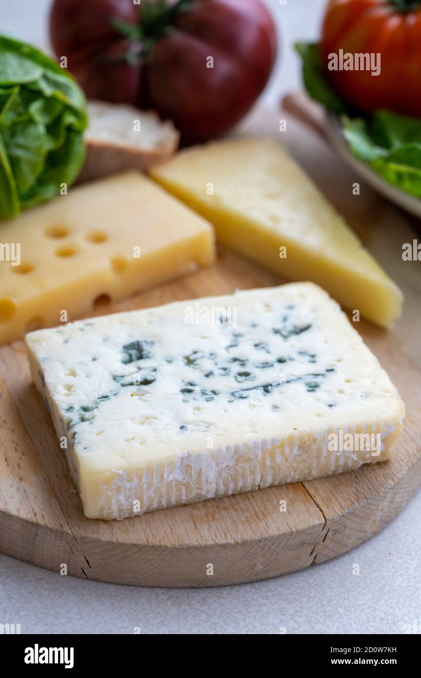 Cheese collection, French fol epi cheese with many little holes, etorki ...