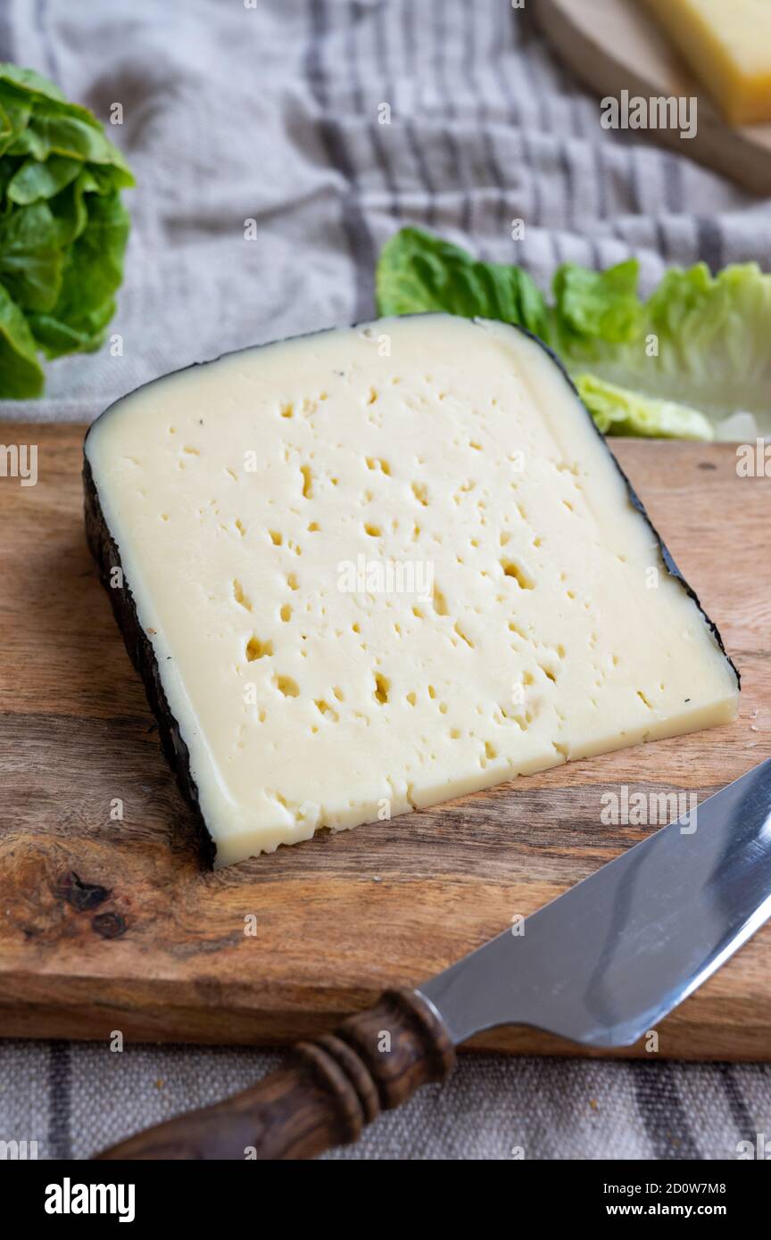 Cheese collection, French fol epi cheese with many little holes, etorki ...
