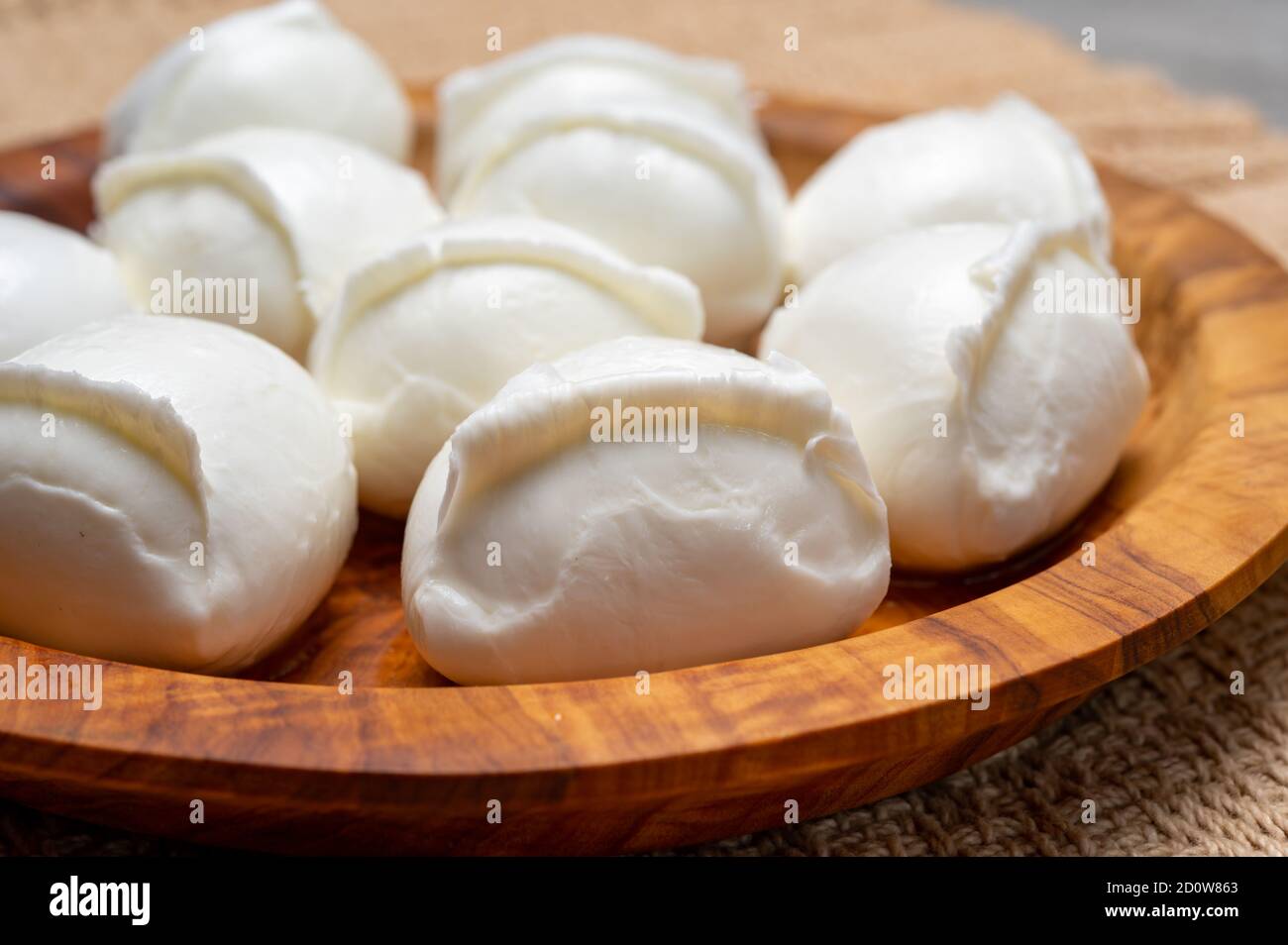 Tasty italian food, fresh white buffalo mozzarella soft cheese balls ...