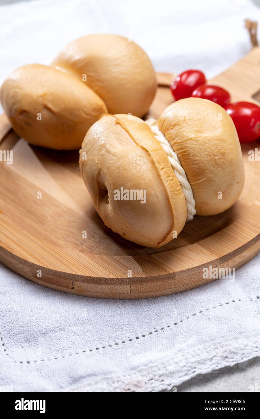 Italian semi hard handmade smoked scamorza cheese, from cow milk from ...