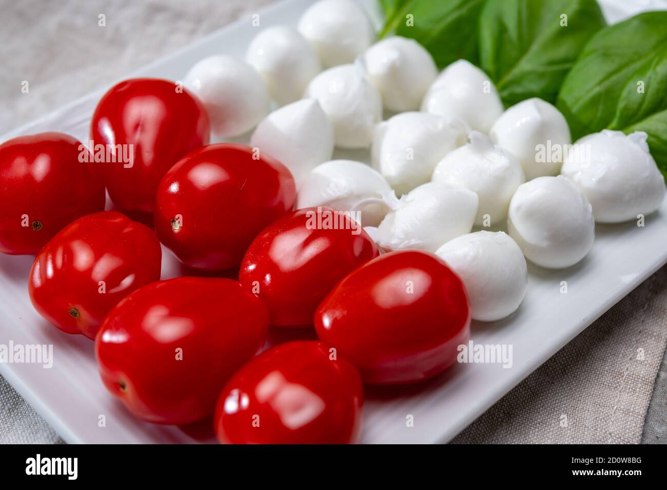 Italian food served as flag of Italy Tricolore with fresh fresh green ...