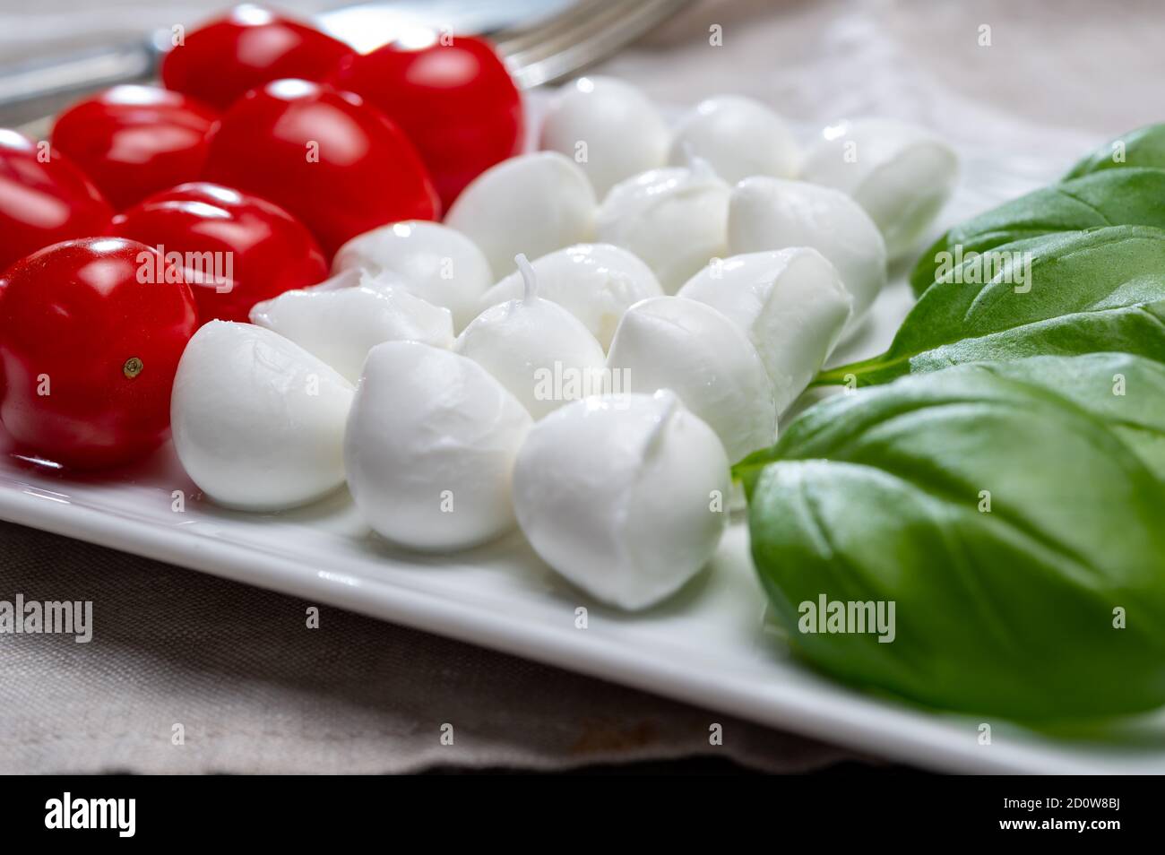 Italian food served as flag of Italy Tricolore with fresh fresh green ...
