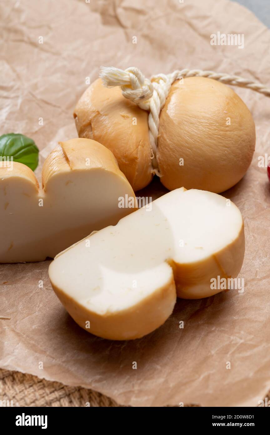 Italian semi hard handmade smoked scamorza cheese, from cow milk from ...
