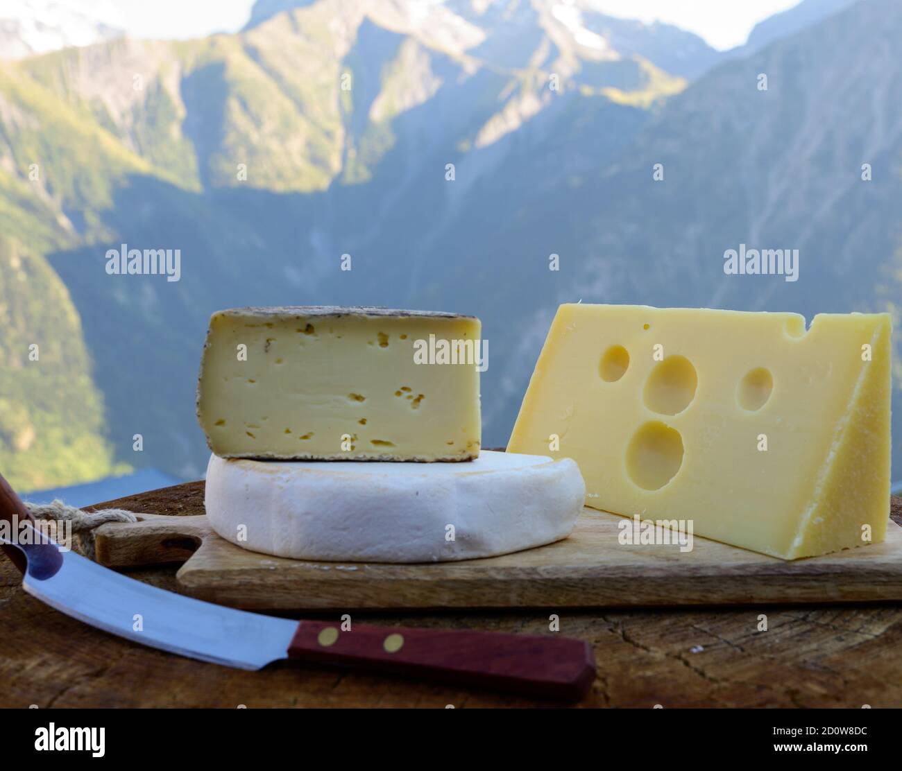 Cheese collection, French emmental, tomme and reblochon de savoie ...