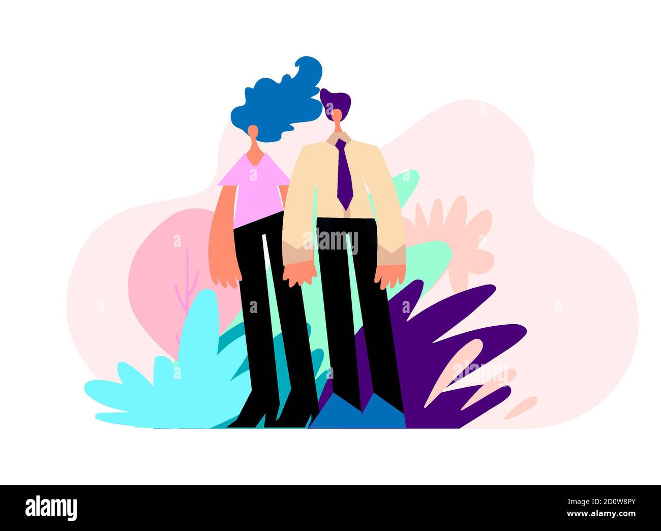 Couple in Love Having Romantic Date in abstract floral background Flat ...