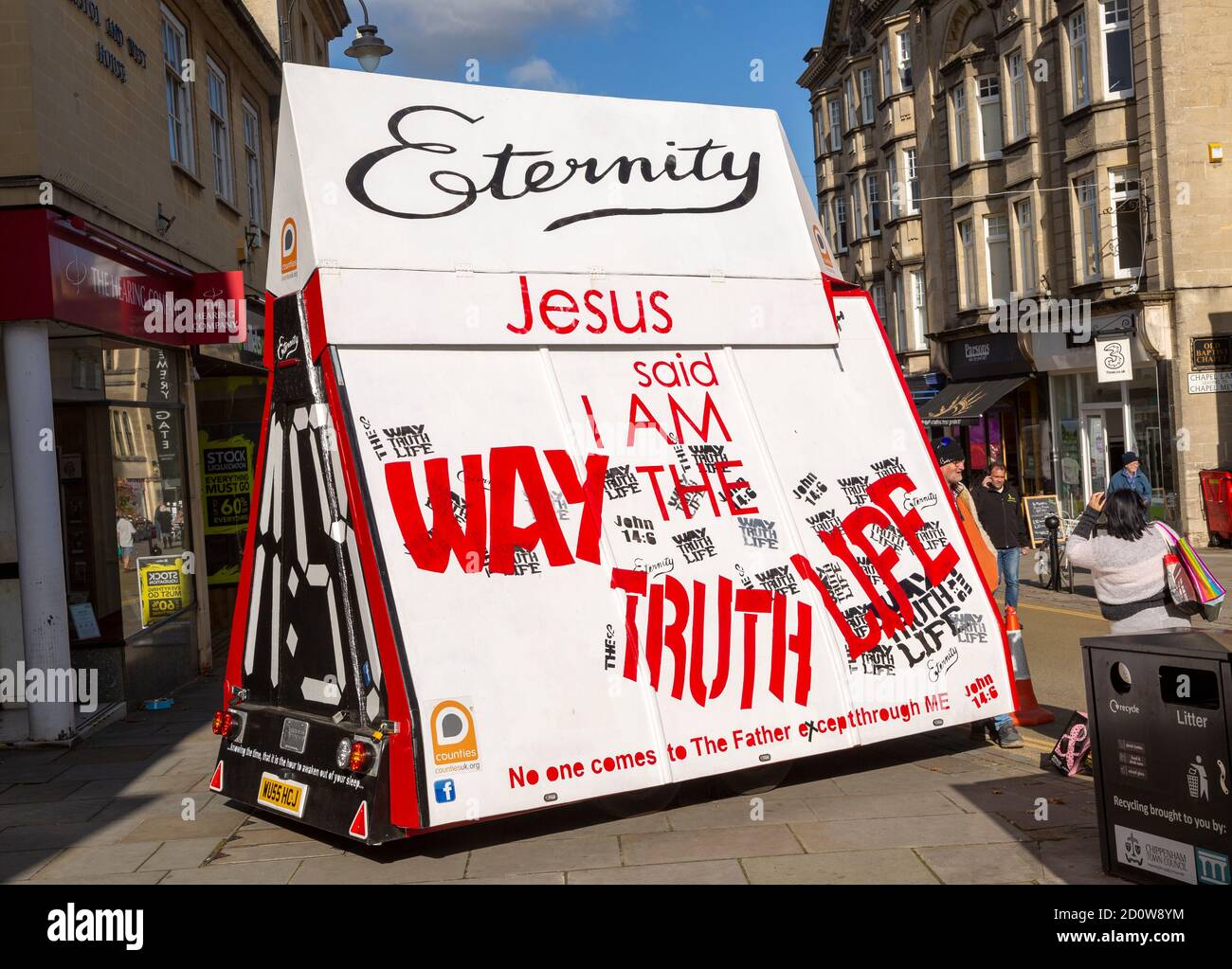 Large mobile Christian religious advertising boards in town centre ...