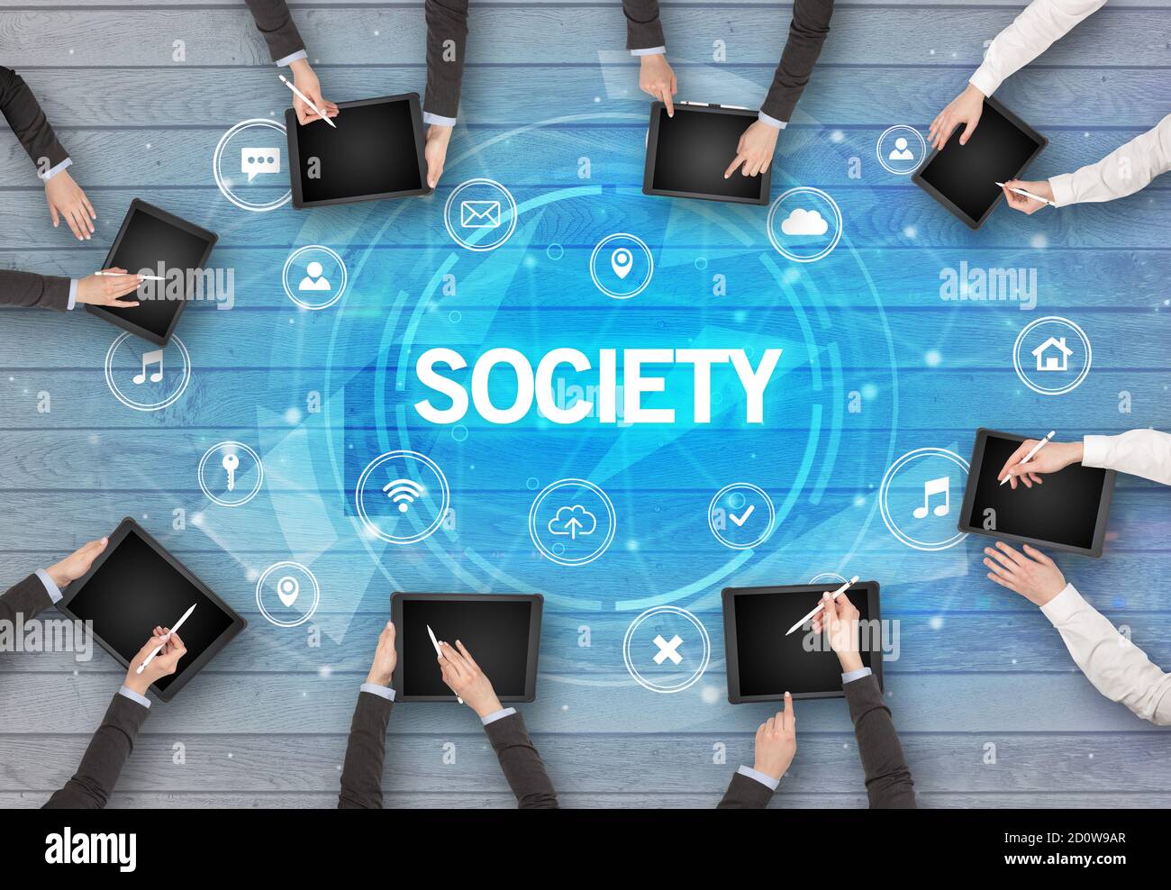 Group of people having a meeting with SOCIETY insciption, social ...