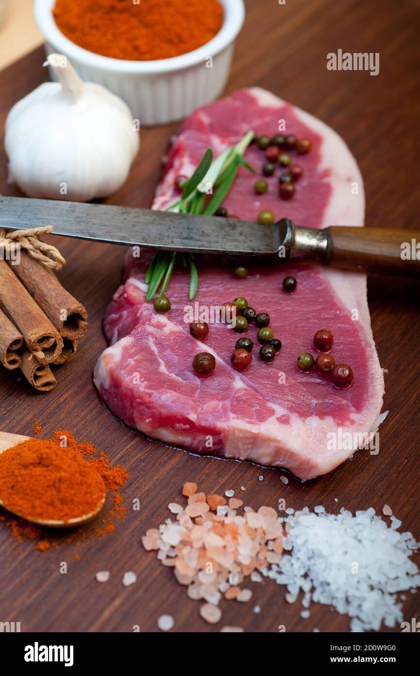 raw uncooked ribeye beef steak Stock Photo - Alamy