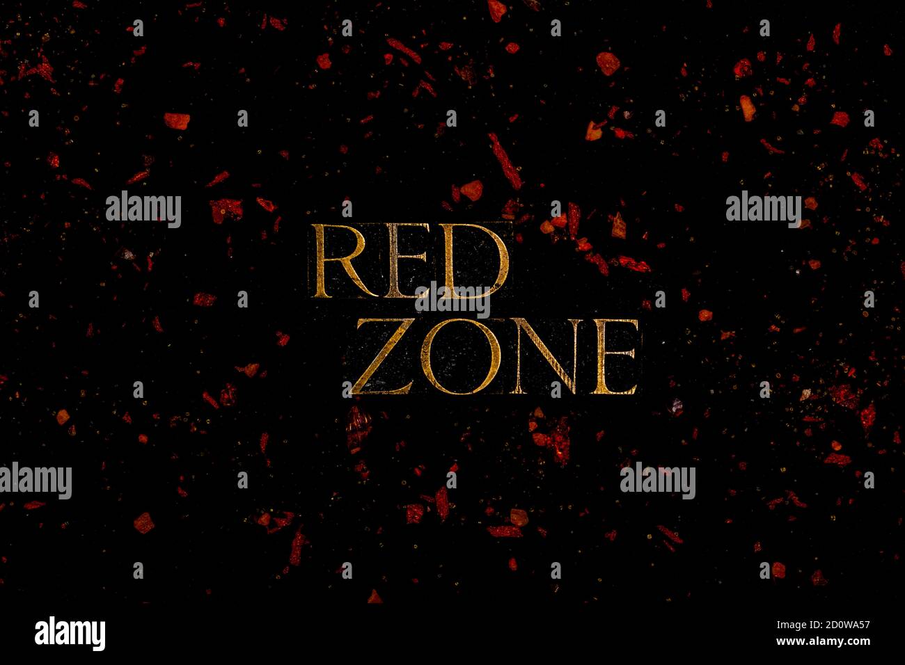 Red Zone text in neon letters on black background with red virus ...