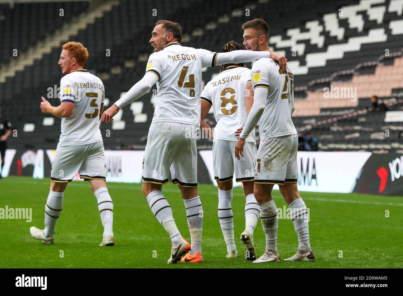 MILTON KEYNES, ENGLAND. OCTOBER 3RD 2020, Daniel Harvie celebrates ...