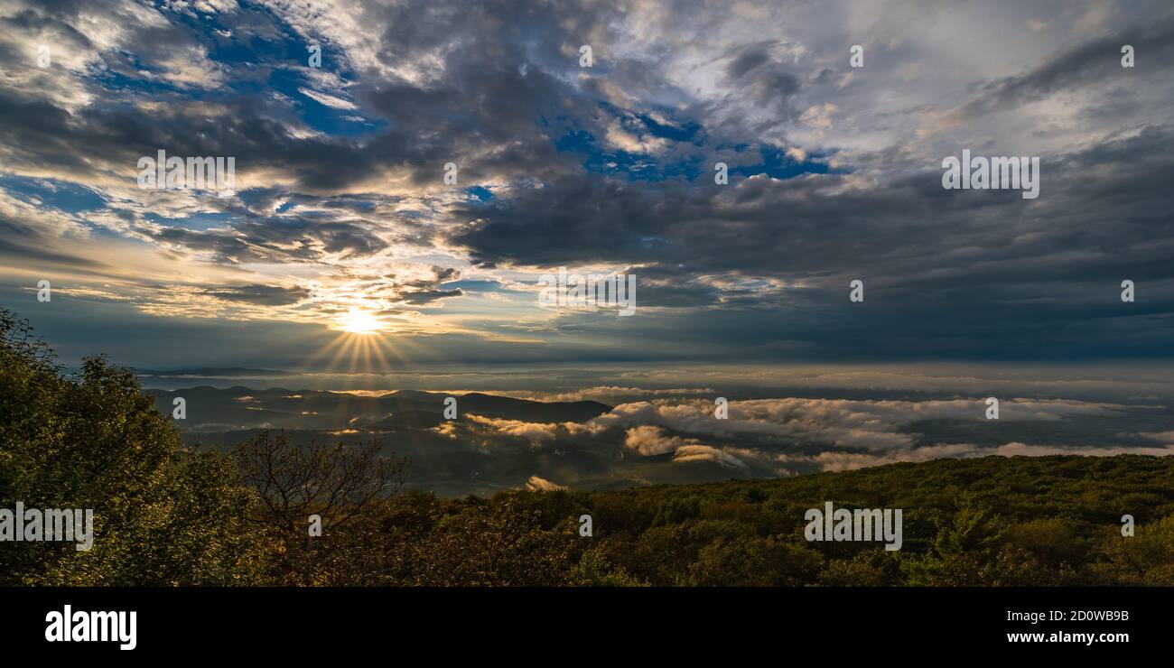 Sunsets and waterfalls along the Blue Ridge Parkway, Virginia, USA ...