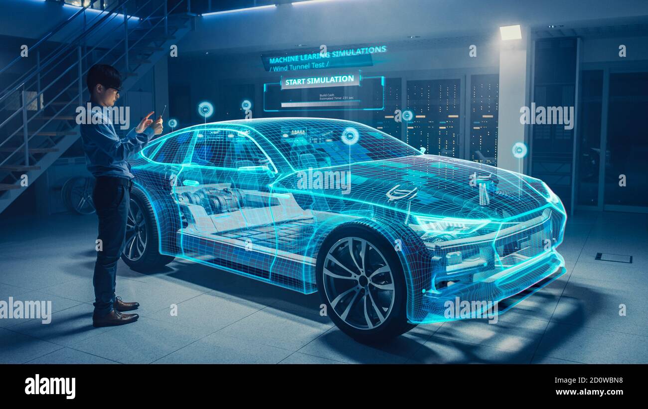 Automotive Engineer Uses Digital Tablet with Augmented Reality for Car ...