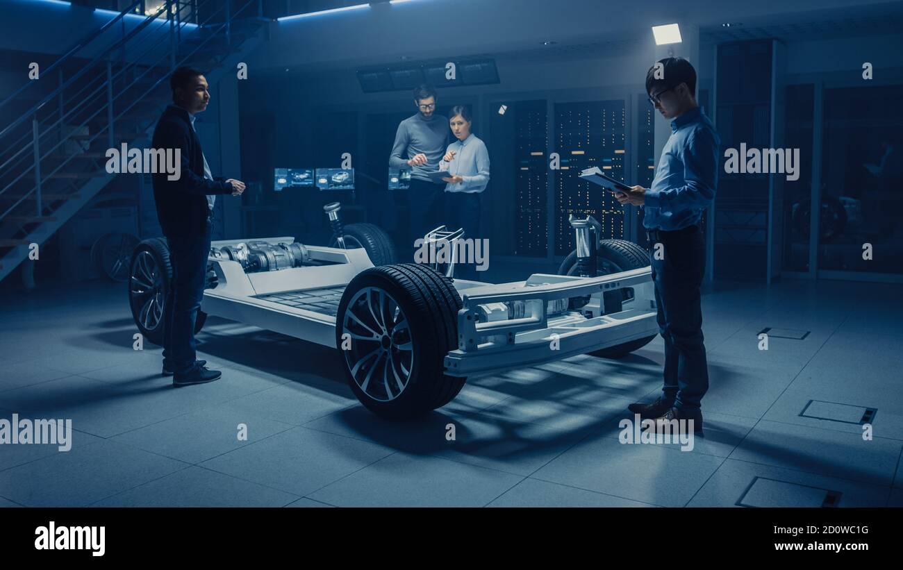 Automobile Design Engineers Working on Electric Car Platform Chassis ...