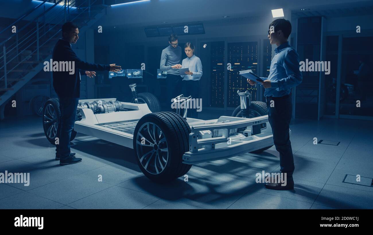 Automobile Design Engineers Working on Electric Car Platform Chassis ...