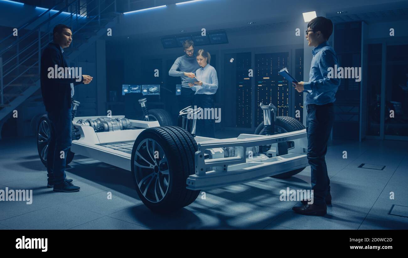 Automobile Design Engineers Working on Electric Car Platform Chassis ...