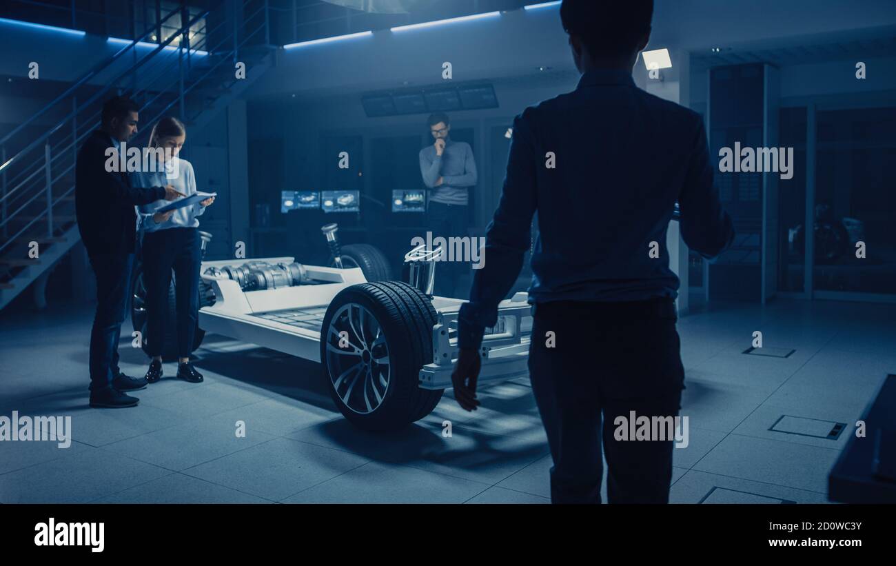 Automobile Engineers Designing Electric Car Platform Chassis Prototype ...