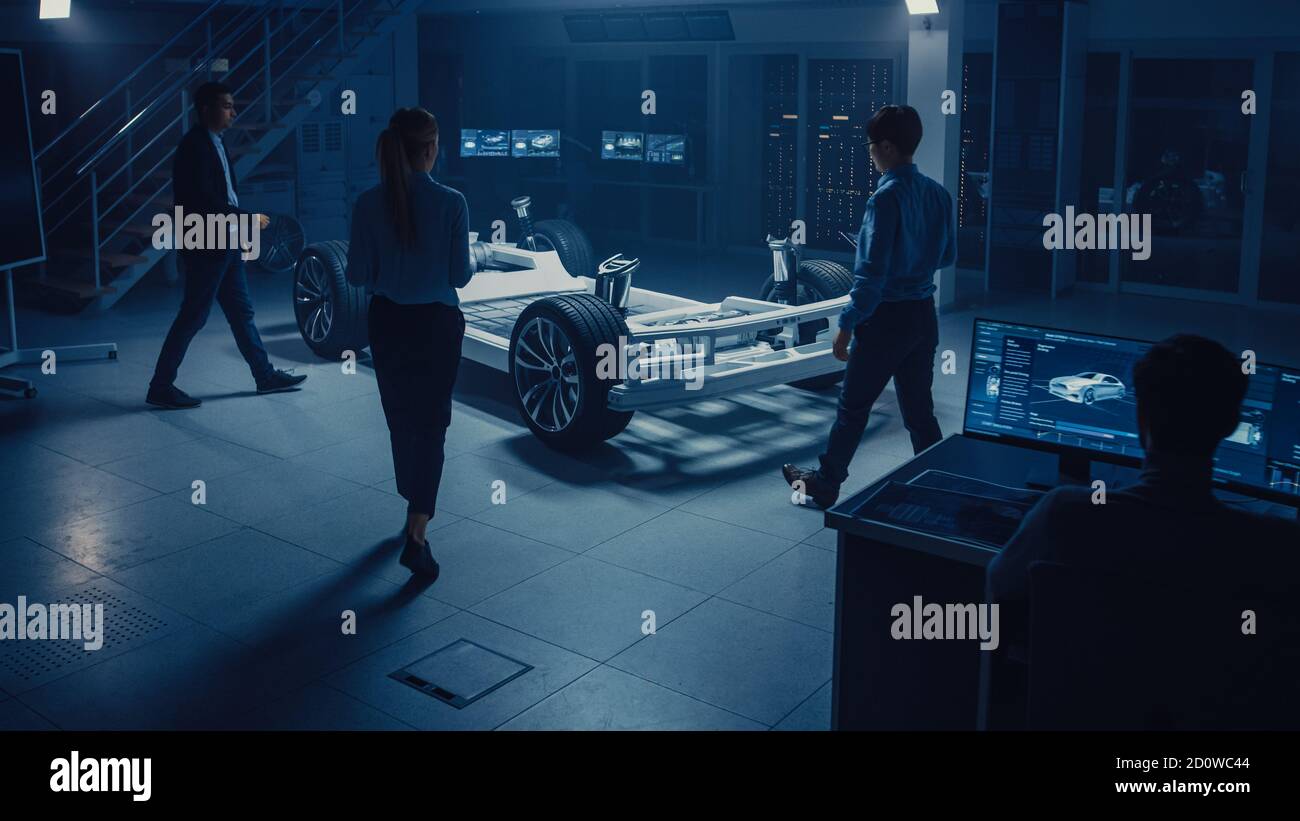 Automobile Engineers Designing Electric Car Platform Chassis, Using ...