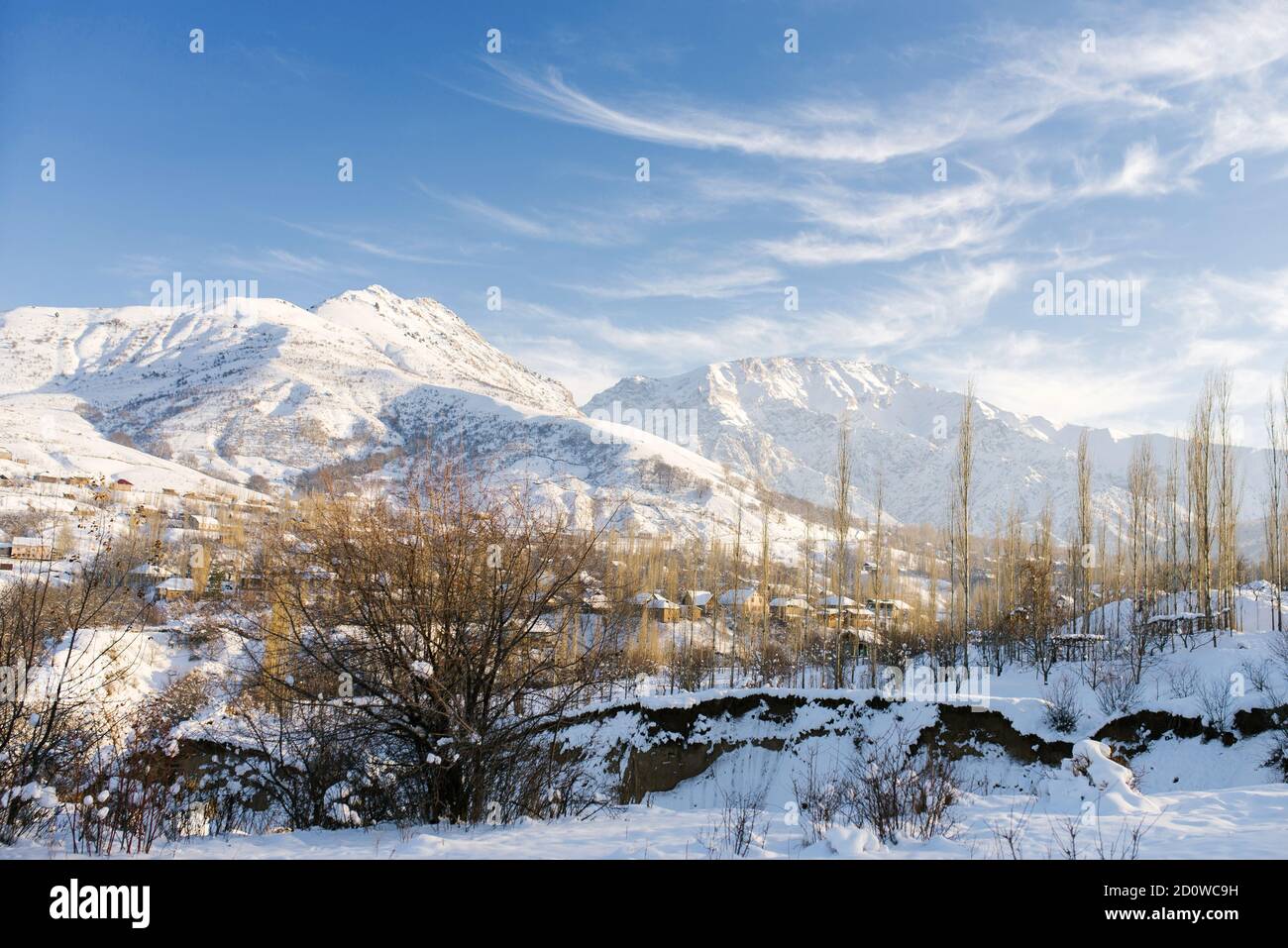 Beautiful mountain landscape in winter in Uzbekistan in the area of mount Chimgan Stock Photo ...