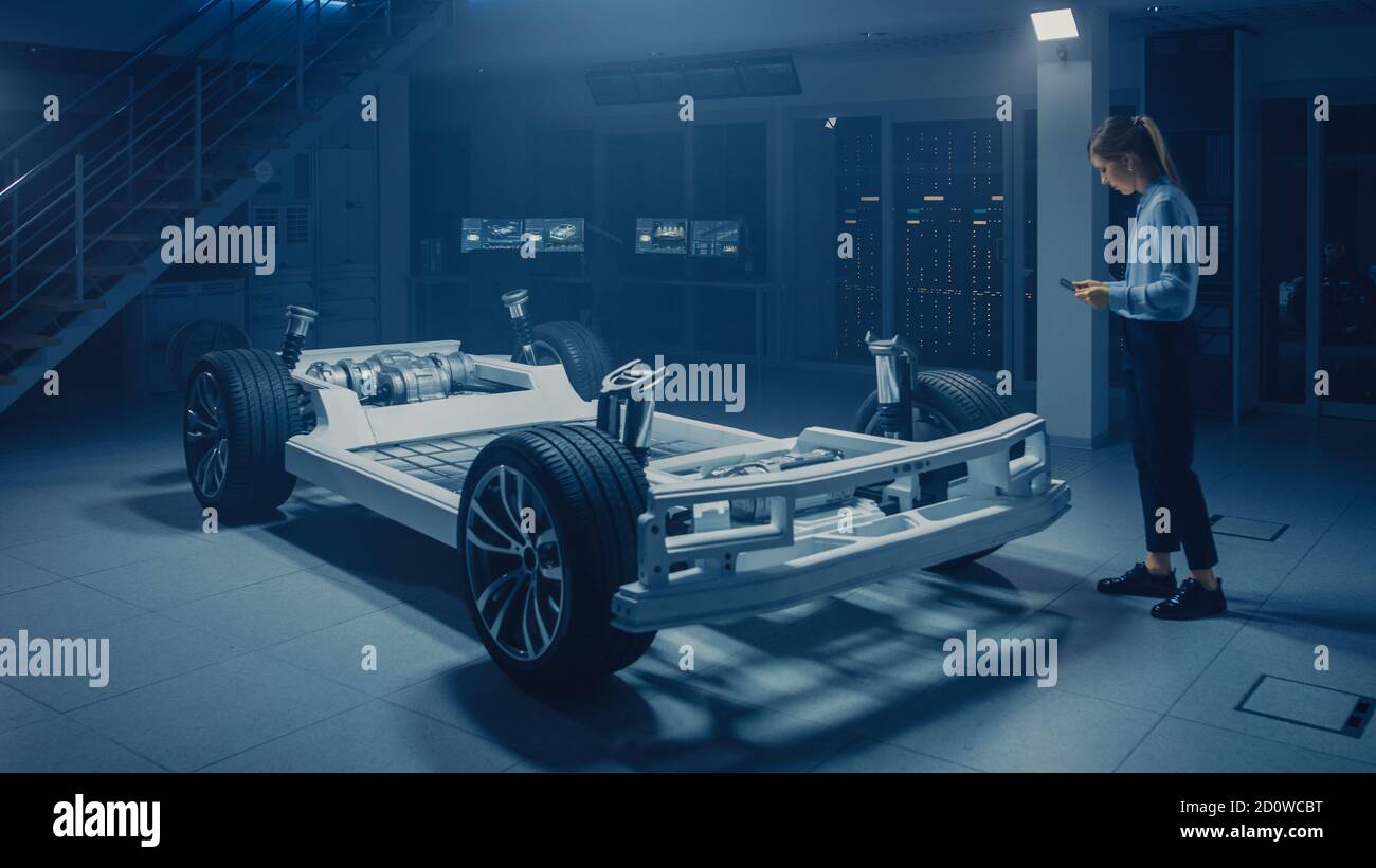 Automobile Engineer Working on Electric Car Chassis Platform, Using ...