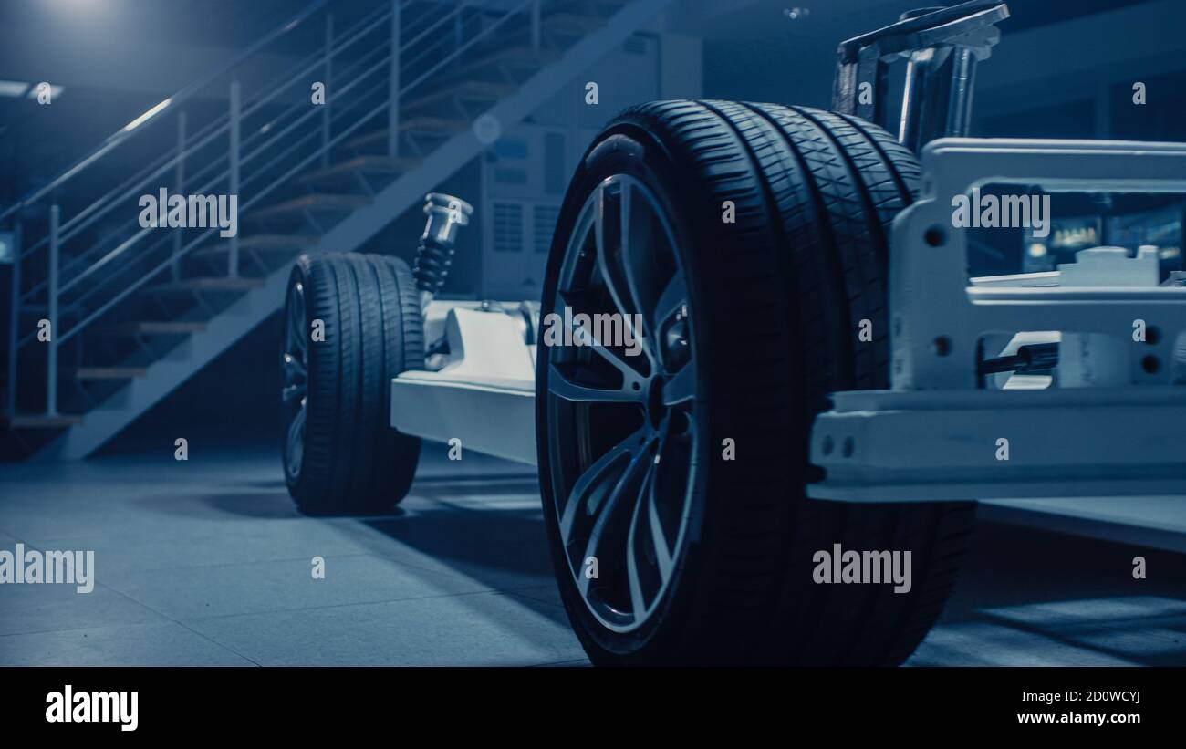 Shot of Automobile Concept: Authentic Electric Car Platform Chassis ...