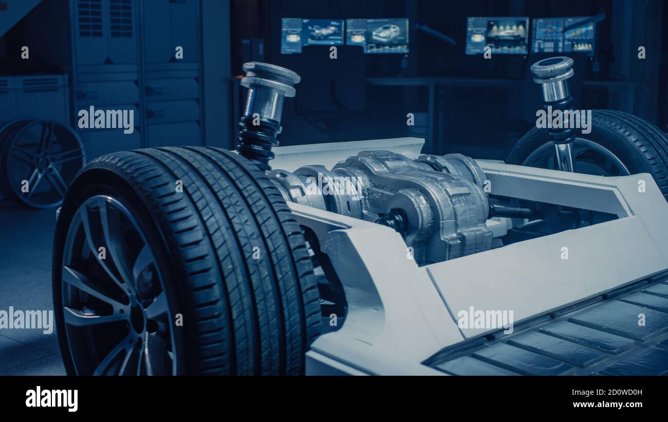 Shot of Automobile Concept: Authentic Electric Car Platform Chassis ...