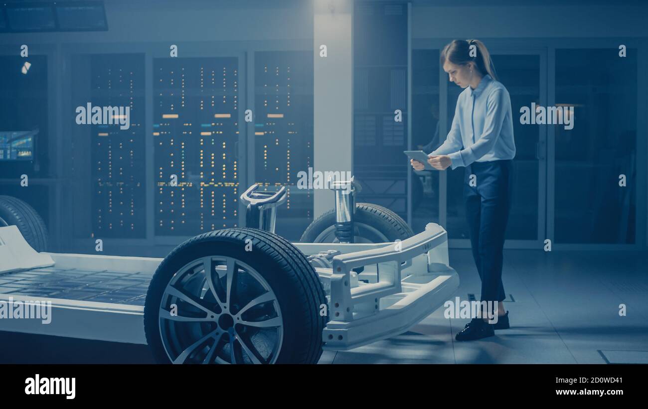 Automobile Engineer Working on Electric Car Chassis Platform, Using ...