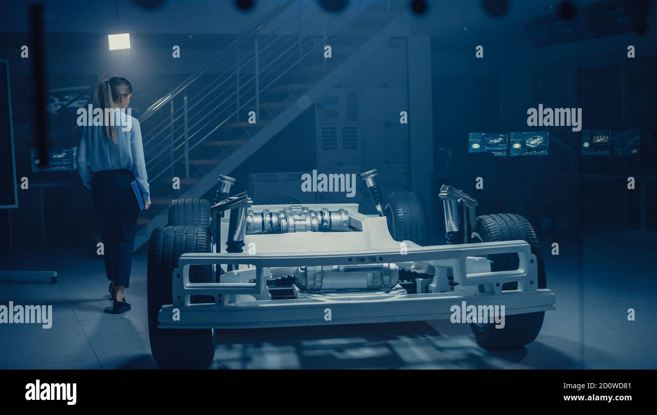 Automobile Engineer Working on Electric Car Chassis Platform, Using ...