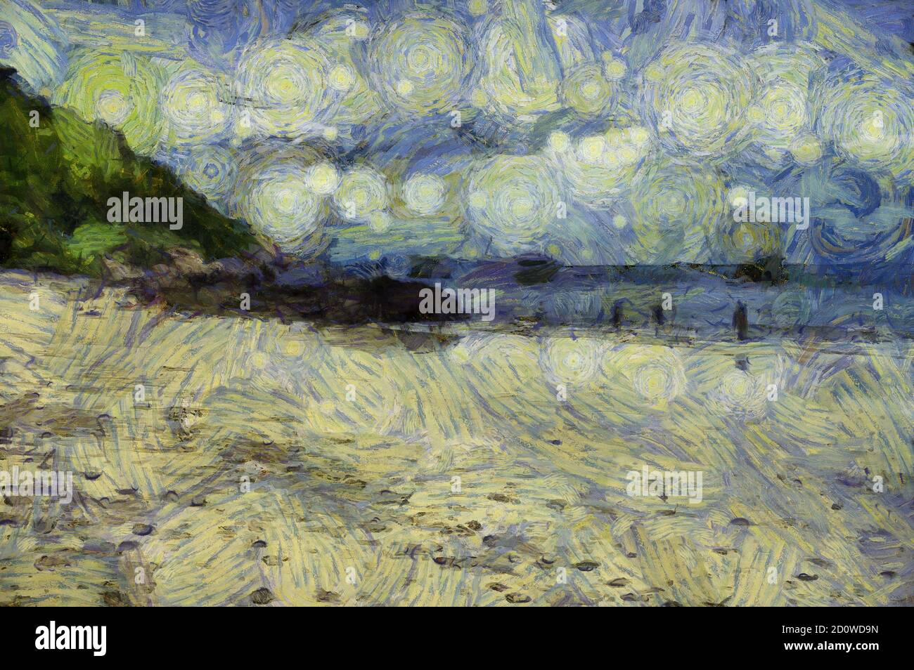 Beach Illustrations creates an impressionist style of painting Stock ...