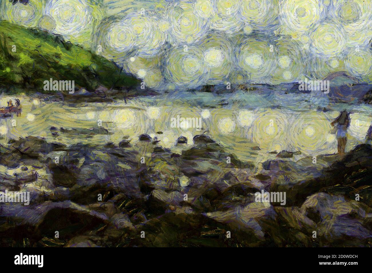 Beach Illustrations creates an impressionist style of painting Stock ...